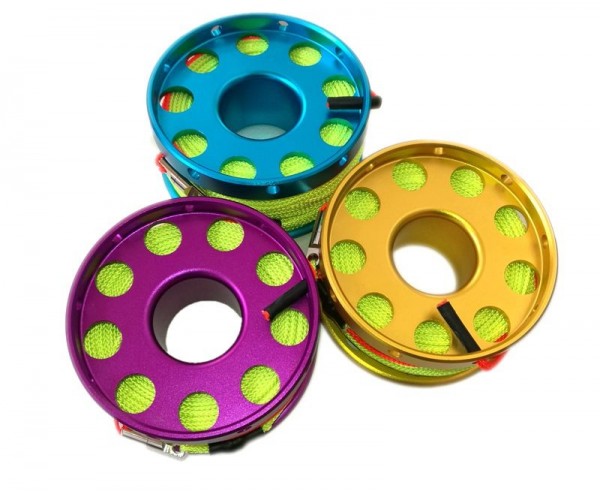 100ft Anodized Aluminum Flange Edge Finger Spool w/ Neon Yellow line ...