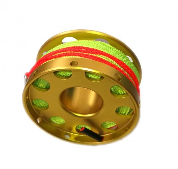 100ft Anodized Gold Aluminum Flange Edge Finger Spool w/line swivel ...