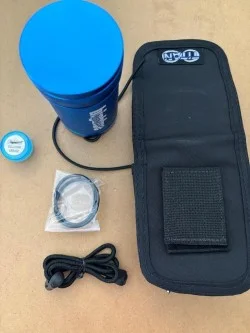 New! Ocean BLUE Water-Tight Dive Canister Shown with Optional Holding ...